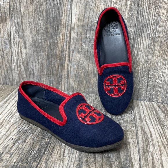 Tory Burch | Shoes | Tory Burch Blue Red Logo Slipper Slip On Loafers ...